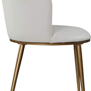 Meridian Furniture Skylar Collection Modern | Contemporary Upholstered Dining Chair with Rounded Back and Sturdy Iron Legs, Set of 2, 23.5" W x 23.5" D x 30" H, White Faux Leather, Gold