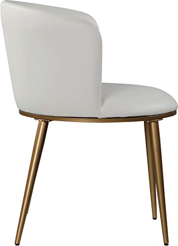 Meridian Furniture Skylar Collection Modern | Contemporary Upholstered Dining Chair with Rounded Back and Sturdy Iron Legs, Set of 2, 23.5" W x 23.5" D x 30" H, White Faux Leather, Gold