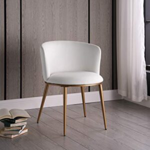 Meridian Furniture Skylar Collection Modern | Contemporary Upholstered Dining Chair with Rounded Back and Sturdy Iron Legs, Set of 2, 23.5" W x 23.5" D x 30" H, White Faux Leather, Gold