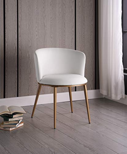 Meridian Furniture Skylar Collection Modern | Contemporary Upholstered Dining Chair with Rounded Back and Sturdy Iron Legs, Set of 2, 23.5" W x 23.5" D x 30" H, White Faux Leather, Gold