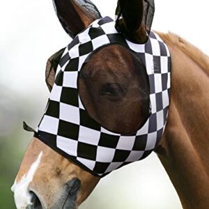 Harrison Howard Super Comfort Horse Fly Mask Elasticity Fly Mask with Ears UV Protection for Horse Checker Board L Full Size