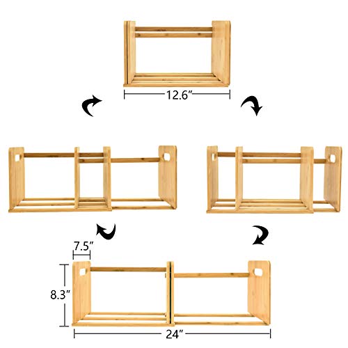 WELLAND Bamboo Desktop Bookshelf Small Book Rack Adjustable Desk Storage Organizer