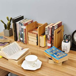 WELLAND Bamboo Desktop Bookshelf Small Book Rack Adjustable Desk Storage Organizer