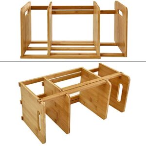 WELLAND Bamboo Desktop Bookshelf Small Book Rack Adjustable Desk Storage Organizer