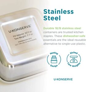 U-Konserve Stainless Steel Food Storage Bento Box Container, Leak Proof Silicone Lid Dishwasher Safe - Plastic Free (50oz Clear)