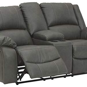 Signature Design by Ashley Calderwell Faux Leather Power Double Reclining Loveseat with Storage Console, Gray