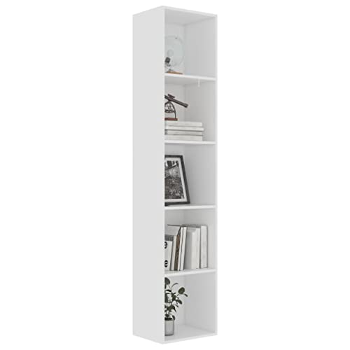 vidaXL Book Cabinet Home Living Room Bedroom Office Rack Organizer Side Storage Shelf Bookcase Cabinet Furniture White Engineered Wood