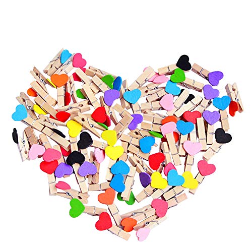 UUYYEO 50 Pieces Mini Heart Wooden Clips Clothespins Photo Paper Peg Pin Craft Decoration Clips Mix Color