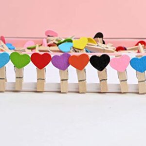 UUYYEO 50 Pieces Mini Heart Wooden Clips Clothespins Photo Paper Peg Pin Craft Decoration Clips Mix Color