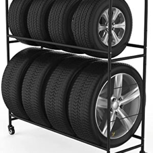 STEELAID Rolling Tire Rack – Metal, Adjustable, Tire Stand & Protective Cover, Included 4 Adjustable non rolling Legs [Updated 44'' L With 4 Wheels included]