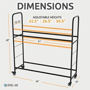 STEELAID Rolling Tire Rack – Metal, Adjustable, Tire Stand & Protective Cover, Included 4 Adjustable non rolling Legs [Updated 44'' L With 4 Wheels included]