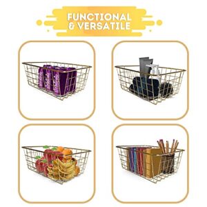 Vlish 4 Gold Wire Baskets - 4 Pack Storage Decor Crafts | Kitchen Bin Organizing Basket Set | Great for Closet, Laundry, Pantry Organization, Tables & Countertops, Office | Large & Small