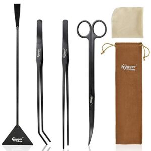 hygger long stainless steel premium aquarium tools, 4 pcs aquatic plant tweezers scissors spatula kits comes with 1 cleaning cloth, for fish tank starters