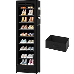 oyrel shoes rack,10 tier tall shoe rack - narrow shoe rack with storage box,fabric covered shoe rack,metal shoe rack organizer,shoe racks for closets,shoe stand,shoe shelf storage,17.7"l 11.8"w 68.9"h