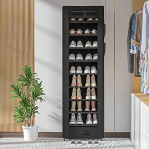 OYREL Shoes Rack,10 Tier Tall Shoe Rack - Narrow Shoe Rack with Storage Box,Fabric Covered Shoe Rack,Metal Shoe Rack Organizer,Shoe Racks for Closets,Shoe Stand,Shoe Shelf Storage,17.7"L 11.8"W 68.9"H