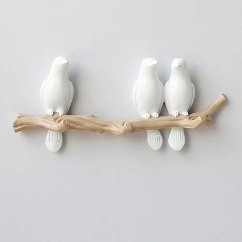 Sahobbiehop Hooks Wall Mounted White Stick, 4 Birds Hooks, 3 Birds Hooks, 2 Birds Hooks, Space Saving Hanger for Wall, Hooks to Hangs Bags,Coats,Scarves (White 4birds Hooks)…