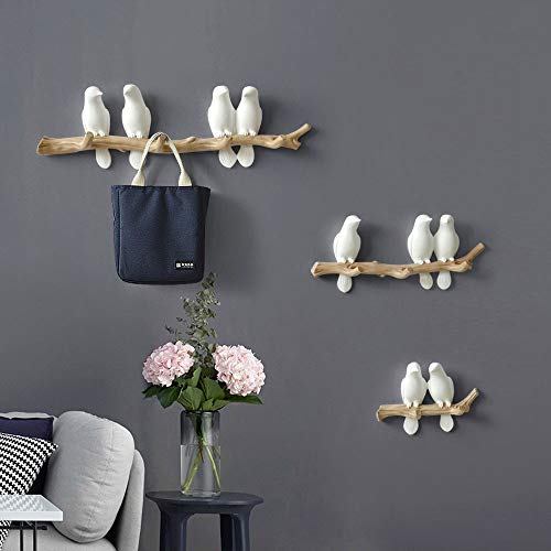 Sahobbiehop Hooks Wall Mounted White Stick, 4 Birds Hooks, 3 Birds Hooks, 2 Birds Hooks, Space Saving Hanger for Wall, Hooks to Hangs Bags,Coats,Scarves (White 4birds Hooks)…