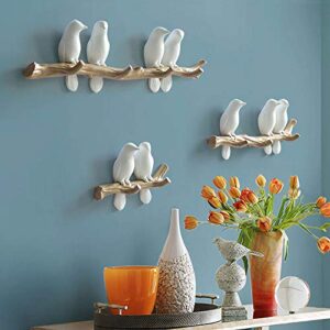 Sahobbiehop Hooks Wall Mounted White Stick, 4 Birds Hooks, 3 Birds Hooks, 2 Birds Hooks, Space Saving Hanger for Wall, Hooks to Hangs Bags,Coats,Scarves (White 4birds Hooks)…