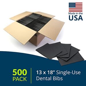 TIDI Choice Bibs/Towels, Black 13" x 18" (Pack of 500) - Waffle Embossed - 2-Ply Tissue - Poly Back Dental Bib to Prevent Leak Through - Dental Consumables (917458)