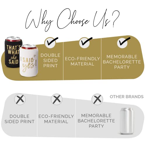 I Said Yes and That's What She Said Bachelorette Party Can Coolers, Set of 12 Beer Can Coolies, Perfect Bachelorette Party Decorations and Bridesmaid Gifts (Black)