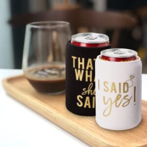 I Said Yes and That's What She Said Bachelorette Party Can Coolers, Set of 12 Beer Can Coolies, Perfect Bachelorette Party Decorations and Bridesmaid Gifts (Black)