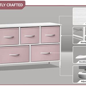 Sorbus Kids Dresser with 5 Drawers - Storage Chest Organizer Unit with Steel Frame, Wood Top, Easy Pull Fabric Bins - Long Wide TV Stand for Bedroom Furniture, Hallway, Closet & Office Organization