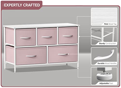 Sorbus Kids Dresser with 5 Drawers - Storage Chest Organizer Unit with Steel Frame, Wood Top, Easy Pull Fabric Bins - Long Wide TV Stand for Bedroom Furniture, Hallway, Closet & Office Organization