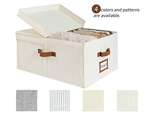 StorageWorks 55L Storage Bin, Decorative Closet Storage Box with Double-Open Lid, Divider Board and 3 PU Handles, Hand Wash, Canvas, Ivory White, Extra Large