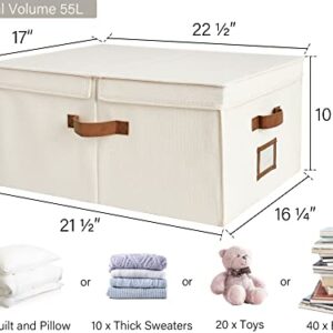 StorageWorks 55L Storage Bin, Decorative Closet Storage Box with Double-Open Lid, Divider Board and 3 PU Handles, Hand Wash, Canvas, Ivory White, Extra Large