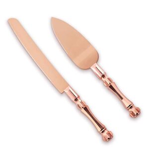 homi styles wedding cake knife and server set | rose gold color premium 420 stainless steel gold plated blades | cake cutting set for wedding cake, birthdays, anniversaries, parties