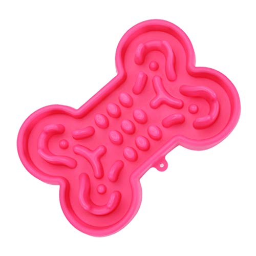 POPETPOP Dog Slow Feeder Bowl Silicone Bone Shape Non-Slip Pet Slow Eating Feeding Stop Bloat Dispenser Plate Dish for Dog Puppy