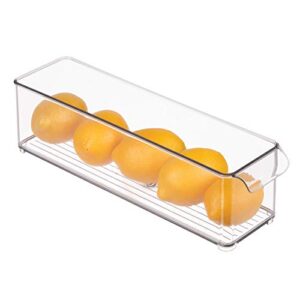 idesign bpa-free plastic pantry and kitchen storage, freezer and fridge organizer bin with easy grip handles – 14.5" x 4" x 4”, clear