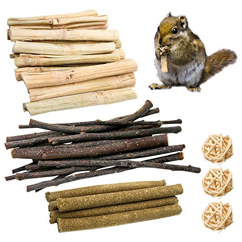 Bac-kitchen 3 Types of Combined Chew Toys Molar Sticks, All Natural Sweet Bamboo Apple Branch Timothy Grass Sticks for Rabbits Chinchilla Hamsters Guinea Pigs Gerbils, Improve Dental Health(Set 2)