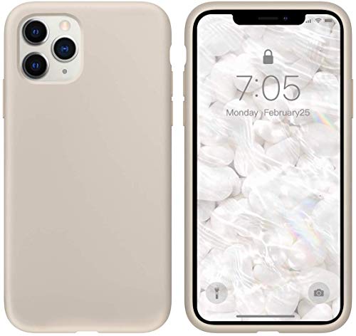 IceSword iPhone 11 Pro Max Case Stone, Thin Liquid Silicone Case, Soft Silk Microfiber Cloth, Matte Beige, Tan, Creamy, Gel Rubber Full Body, Cool Protective Shockproof Cover 6.5" iP11PM - Stone