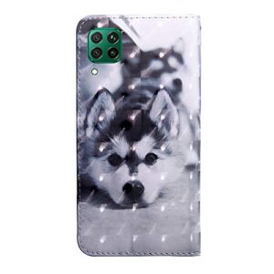 Asdsinfor Huawei P40 Lite Case 3D Stylish Advanced Embossing Wallet Case Credit Cards Slot with Stand for PU Leather Shockproof Flip Magnetic Case for Huawei P40 Lite Husky BX