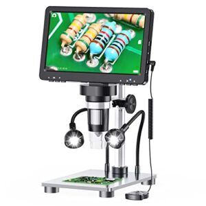 elikliv edm9 7'' lcd digital microscope 1200x, 1080p coin microscope with 12mp camera sensor, wired remote, 10 led lights, soldering electronic microscope for adult, compatible with windows/mac os