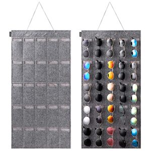 afuower sunglasses organizer storage hanging wall for men women sunglasses holder 25 slots, eyewear display wall mounted (gray)