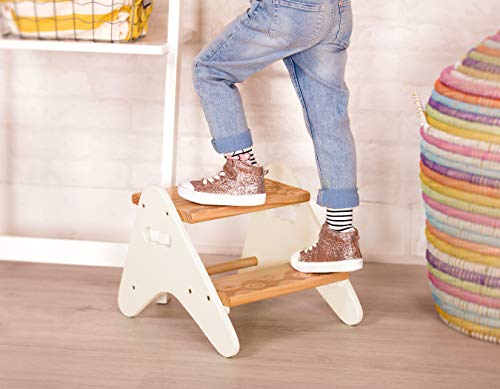 B. spaces by Battat – Step Stool for Kids – Ivory & Wood Stepping Stool for The Bedroom, Bathroom, Kitchen – Furniture for Toddlers – Peek-A-Boost – 2 Years + (BX2031C1Z)