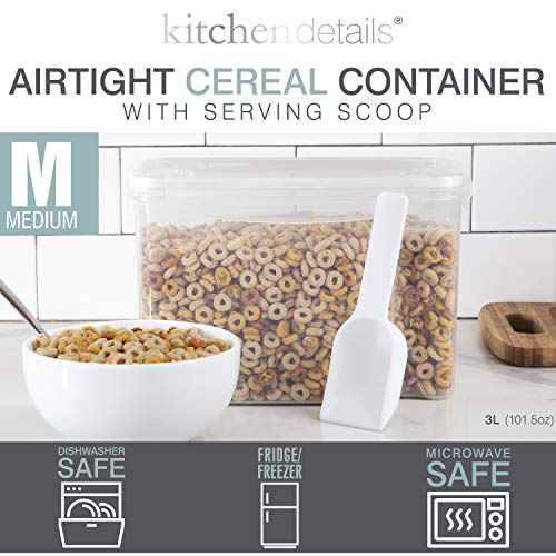 Kitchen Details Cereal Container with Scooper | Medium | Airtight | Food Tin | Keeps Fresh | Kitchen & Pantry Storage Organizers | Clear