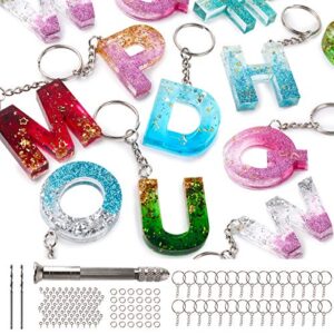 mocoosy 134pcs silicone alphabet resin molds kit letter number silicone mold epoxy resin casting molds keychain making set with 1 hand drill 2 drill bits 30 key rings 100 screw pins