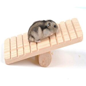 Feltsky Hamster Toys and Accessories 4 in 1 - Ladder, Swing, Barrel, Seesaw - Natural Wooden Pine - Chew Toys Gerbil Rat Guinea Pig Chinchilla Chew Toys Accessories