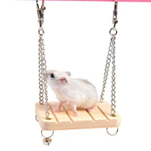 Feltsky Hamster Toys and Accessories 4 in 1 - Ladder, Swing, Barrel, Seesaw - Natural Wooden Pine - Chew Toys Gerbil Rat Guinea Pig Chinchilla Chew Toys Accessories