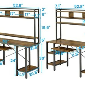 SEDETA Computer Desk, 55" Gaming Desk with LED Lights and Hutch, Computer Desk with Storage Shelves, Keyboard Tray & Monitor Stand, Home Office Desk, Gamer Desk PC Table, Rustic Brown