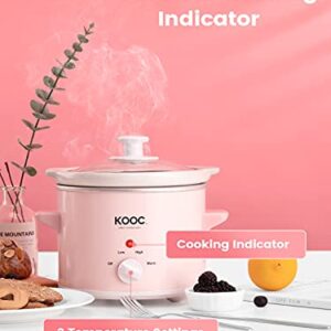 KOOC Small Slow Cooker, 2-Quart, Free Liners Included for Easy Clean-up, Upgraded Ceramic pot, Adjustable Temp, Nutrient Loss Reduction, Stainless Steel, Pink, Round