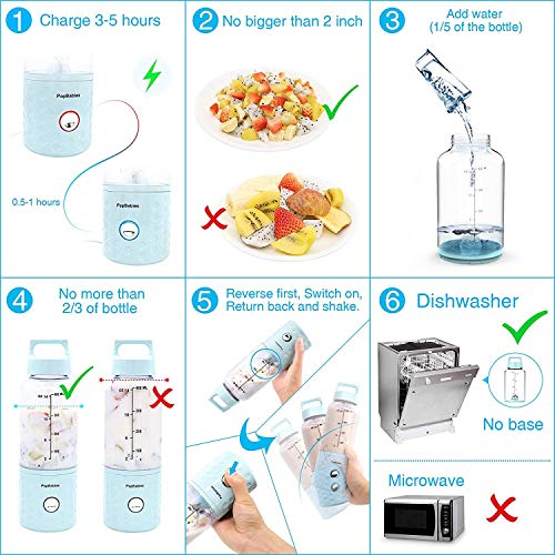 Portable Blender, PopBabies Personal Blender, Smoothie Blender. Rechargeable USB Blender & Travel Bottle