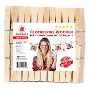 eldorado clothespins, natural wood, 3" x 0.5" inches, super value pack of 1,000 for multipurpose everyday clothing, laundry, drying, crafts, and diy projects, size xl. (1000)