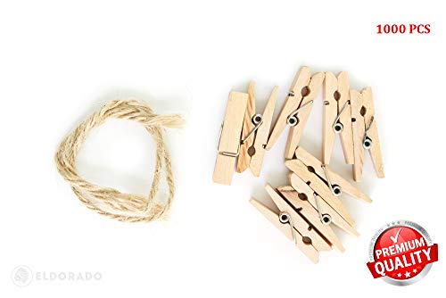 Eldorado Clothespins, Natural Wood, 3" x 0.5" inches, Super Value Pack of 1,000 for Multipurpose Everyday Clothing, Laundry, Drying, Crafts, and DIY Projects, Size XL. (1000)