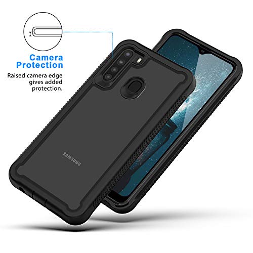 TJS Compatible with Samsung Galaxy A21 Case, Dual Layer Heavy Duty Shockproof Rugged Hybrid Hard Phone Case Drop Protector Back Cover (Black)