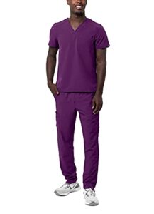 adar addition go-basic scrub set for men - classic v-neck scrub top & cargo scrub pants - a9300 - eggplant - m