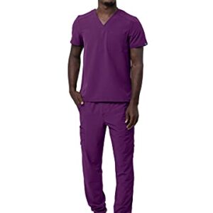 Adar Addition Go-Basic Scrub Set for Men - Classic V-Neck Scrub Top & Cargo Scrub Pants - A9300 - Eggplant - M